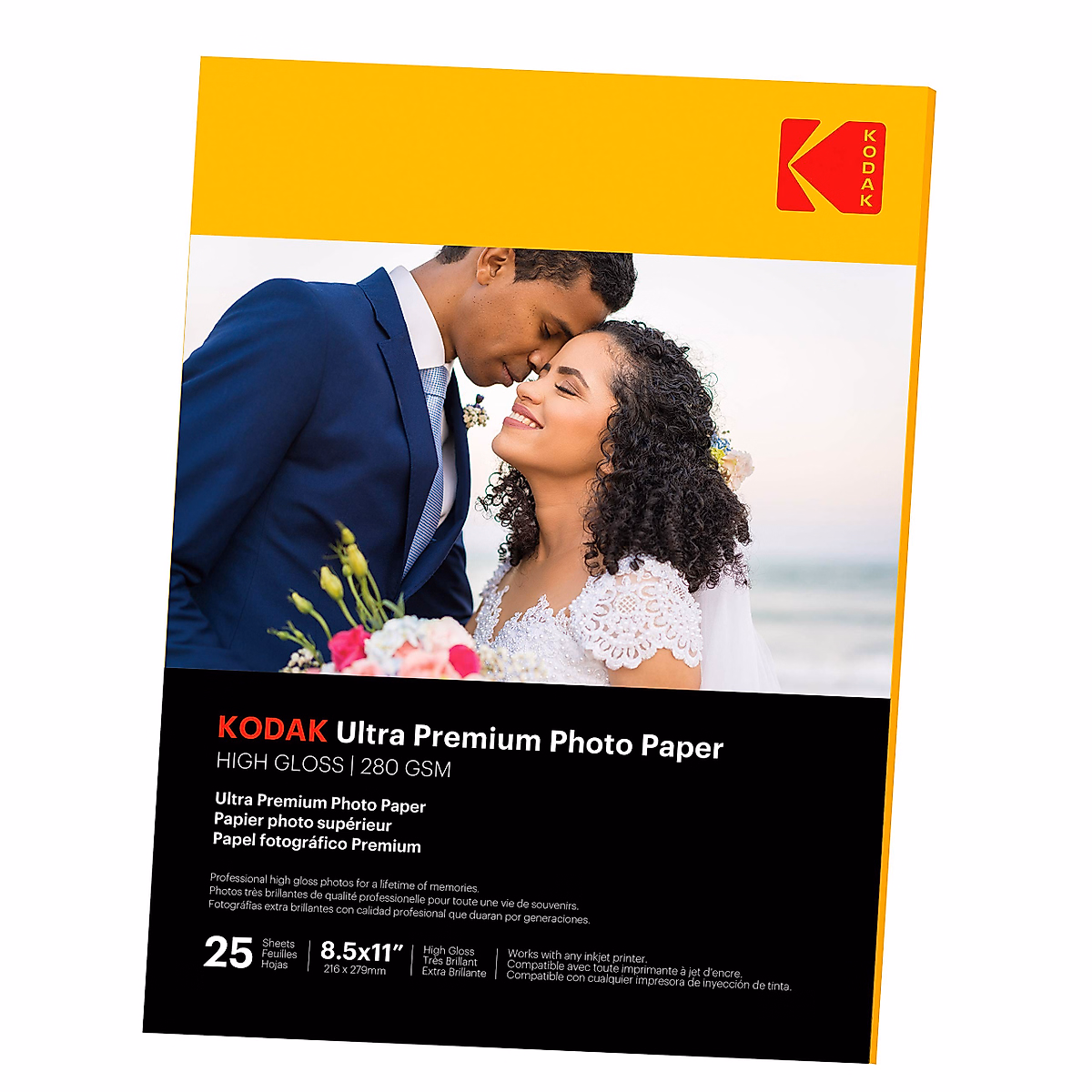 Kodak Ultra Premium Photo Paper for inkjet printers, Gloss Finish, 10.7 mil thickness, 25 sheets, 8.5” x 11” (8366353),White