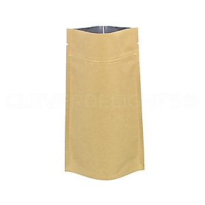 CleverDelights Kraft Stand Up Pouches - 4oz - 100 Pack - 5" x 8" x 2.5" - Resealable Bag