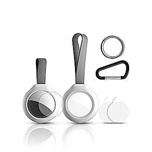 Case for AirTag Keychain, 2 Pack of Silicone Air Tag Cases with Holder, Keyring and Films, AirTag Loop Accessories Kit for Anti-Scratch and Protect Screen, Compatible with AirTag Finder 2021-White