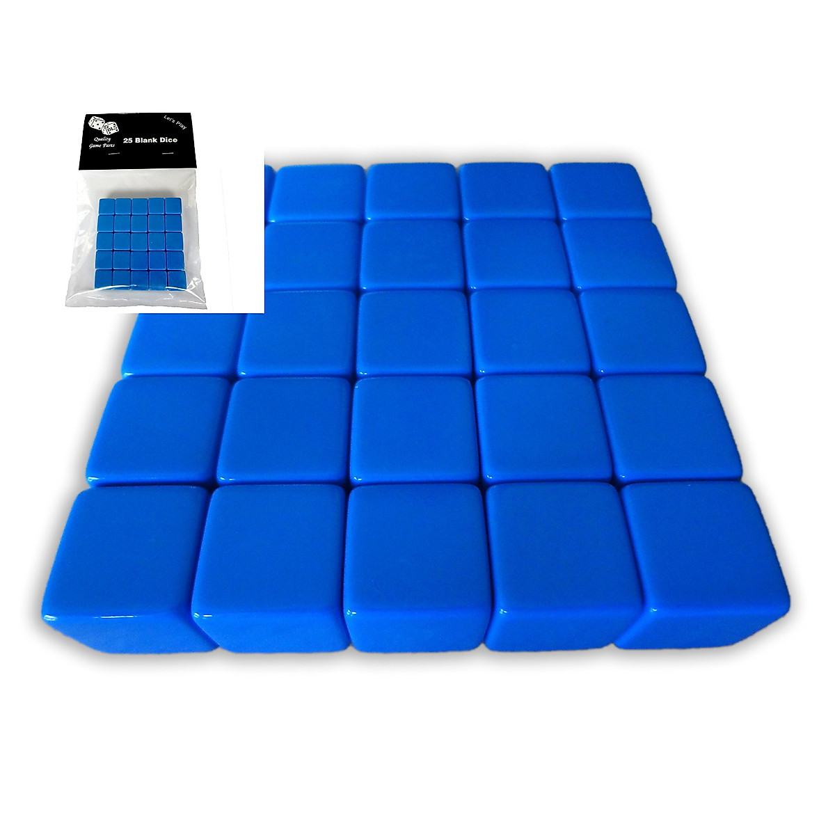 25 Blank Blue Dice 16MM
