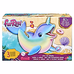 FurReal Wavy The Narwhal Interactive Animatronic Plush Toy, Electronic Pet, 80+ Sounds and Reactions, Rainbow Plush, Ages 4 and Up