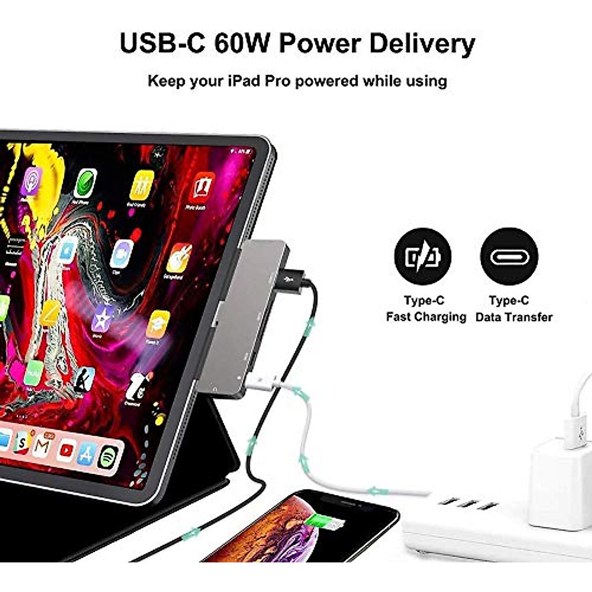 7-in-1 USB C Hub Adapter Multiport, with 4K HDMI, USB C PD Fast Charging and SD - Dongle Compatible with iPad Pro 2020 2018,iPad Air4, MacBook Pro/Air and More