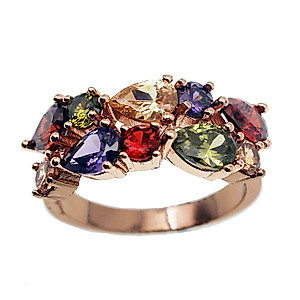 Vanessa Rose Gold Multi Gemstone Jewelry Sets for Women,Sparkling Garnet Amethyst Morganite Peridot Topaz (8# Ring)