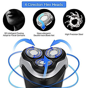 Men's Electric Shaver - MAX-T Corded and Cordless Rechargeable 3D Rotary Shaver Razor for Men with Pop-up Sideburn Trimmer Wet and Dry with Wall Adapter 100-240V