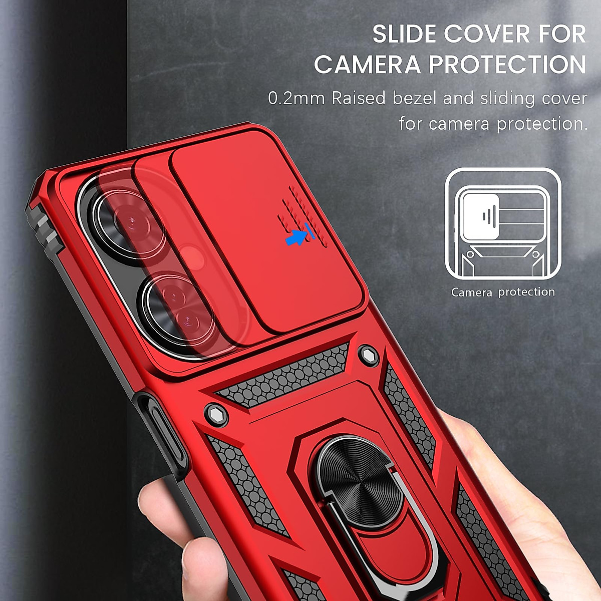 Liufcx for Oneplus Nord N30 5G Case + Screen Protector with Kickstand & Slide Lens Protector Cover, Heavy Duty Armor Shockproof Rugged Military Grade Protective Case for Oneplus Nord N30 5G (Red)