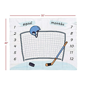 bok Baby Monthly Milestone Blanket for Newborn Boys and Girls - Perfect Weekly - Monthly - Yearly Blanket 40" x 50" – Sport Hockey Printed Theme