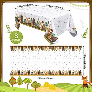 Dianelhall 3 Pcs Woodland Tablecloth, Woodland Animals Baby Shower Decorations Forest Animals Table Covers for Baby Shower Table Cloth (Boy)