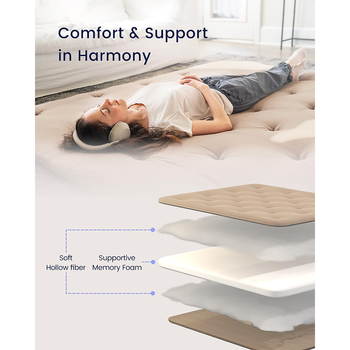 ZonLi Japanese Floor Futon Mattress Full Size 54"x 80",100% Cotton 2.5'' Thicken Tatami Mattress,Foldable Sleeping Pad,Portable Dormitory Tatami Mat,Roll Up Floor Lounger Bed for Adult (Khaki)