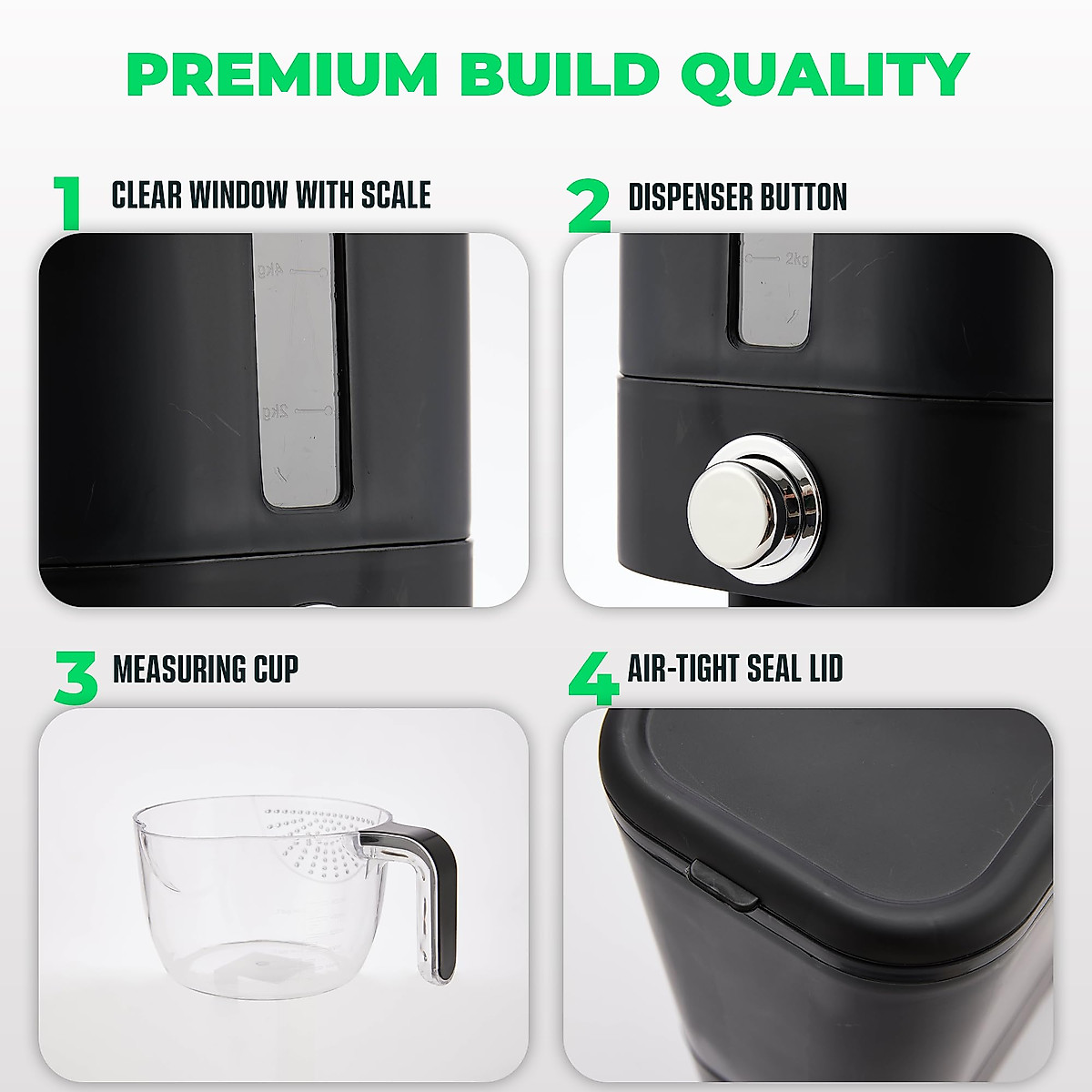 Rice Dispenser 20 lbs I Rice Storage Container 20 lbs with Sponge, Scoop & Rice Measuring Cup I Airtight Rice Container with Lid I Best Food Dispenser Rice Bucket I Cereal Dispenser for Pantry