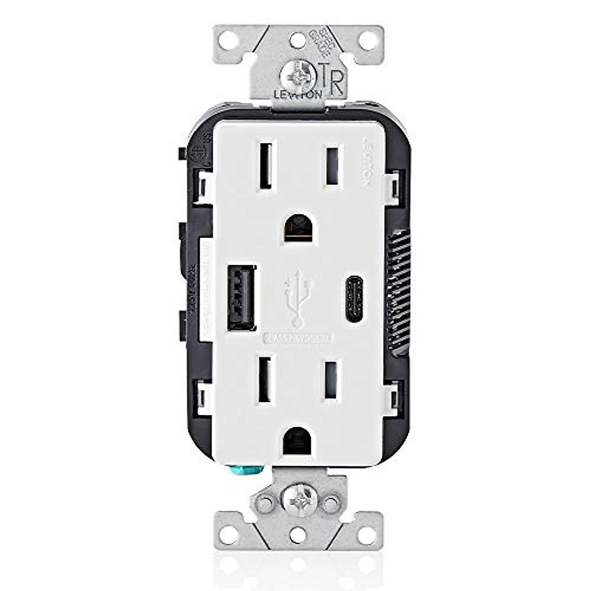 Leviton T5633-W 15-Amp Type A & Type-C USB Charger/Tamper Resistant Outlet, Not for Laptops, White