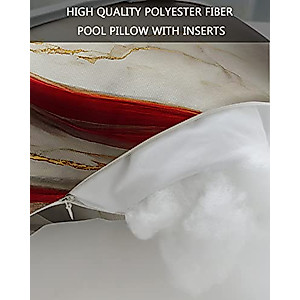 Recliner Head Pillow Ledge Loungers Chair Pillows with Insert Marble Red Golden Abstract Art Texture Lumbar Pillow with Adjustable Strap Outdoor Waterproof Patio Pillows for Beach Pool Chair, 2 PCS