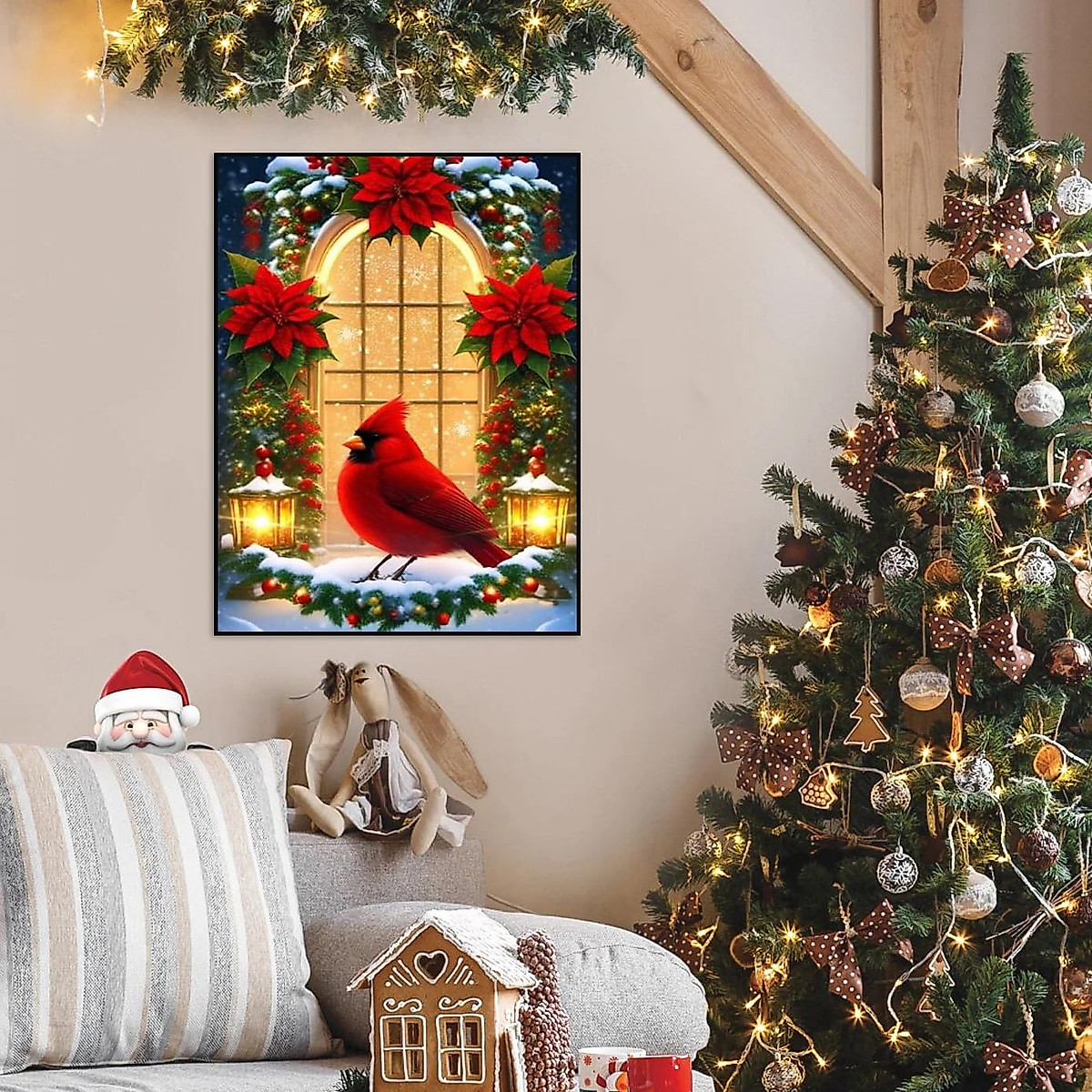 Eterkosu Christmas Diamond Art Paintings Kits for Adults and Kids,Cardinal Bird 5D DIY Round Full Drill Diamond Dots Paintings for Beginners, Diamond Art Craft Canvas Picture Home Wall Decor