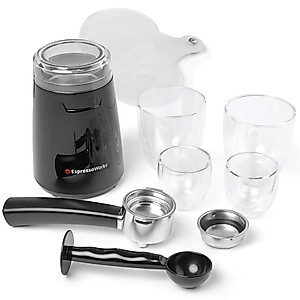 EspressoWorks 19-Bar Espresso, Latte and Cappuccino Maker 10-Piece Set - Brew Cappuccino and Latte with One Button - Espresso Machine with Milk Steamer 1250W - Coffee Gifts (Black)
