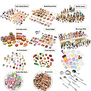 Bargain House 150 Pcs Miniatures Food Drinks Bottles Doll Accessories 1:12 Playset Pretend Play Kitchen Game Party Toys Mini Things Stuff Tiny Baking Landscape Micro Mart, Multicolor
