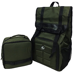 6 Pack Bags Commuter Backpack Meal Prep Lunch Bag with 3 BPA-Free, Reusable, Microwavable, Freezer Safe, Portion-Controlled Containers, Lunch Box with Storage Pockets - (Olive)