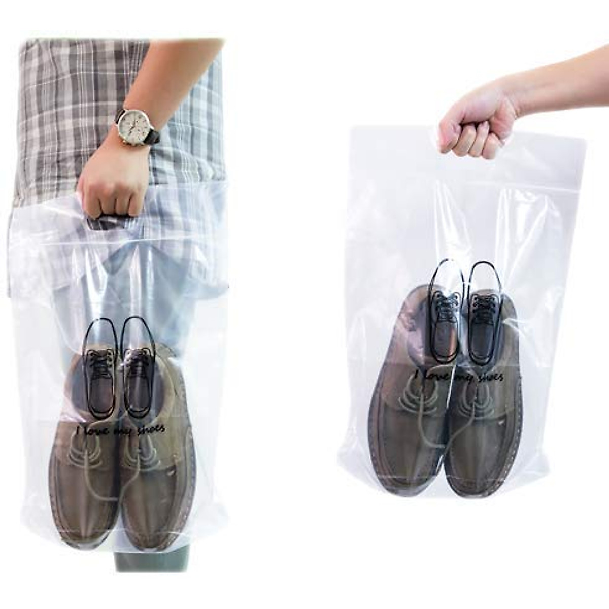 12 pieces of Zipper Heavy duty Clear Plastic Poly Bags Resealable Storage Shoes, Boot, Clothing, Linens, Books, Toys and others, a pleated expandable bottom. (Gentleman Shoes Bags)