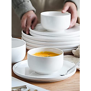 Kanwone Porcelain Dessert Salad Plates - 8 Inch - Set of 6, White, Microwave and Dishwasher Safe Plates