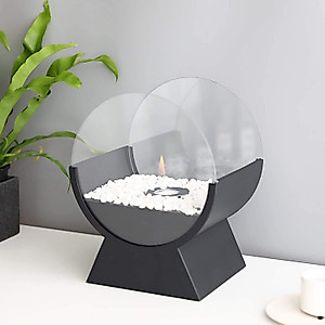 Round Glass Tabletop Fireplace 13.5" H Portable Fire Bowl Pot Clean Burning Bio Ethanol Ventless Fireplace for Indoor Outdoor Patio Parties Events(Black)