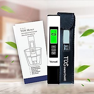 TDS Meter 3 in 1 - Professional Digital Water Tester, Temperature Meter & EC Meter - Accurate and Reliable PPM Meter with LCD Backlight, 0-9999 ppm, Prefect for Drinking Water, Hydroponics by Vicreek