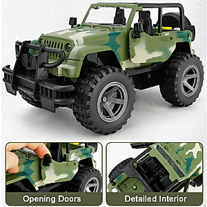 Liberty Imports Army Military Wrangler Friction Powered 1:16 Scale Model Off Road Vehicle w/Car Button Light & Sound, Push & Go Toy Rescue Battle Truck Toy