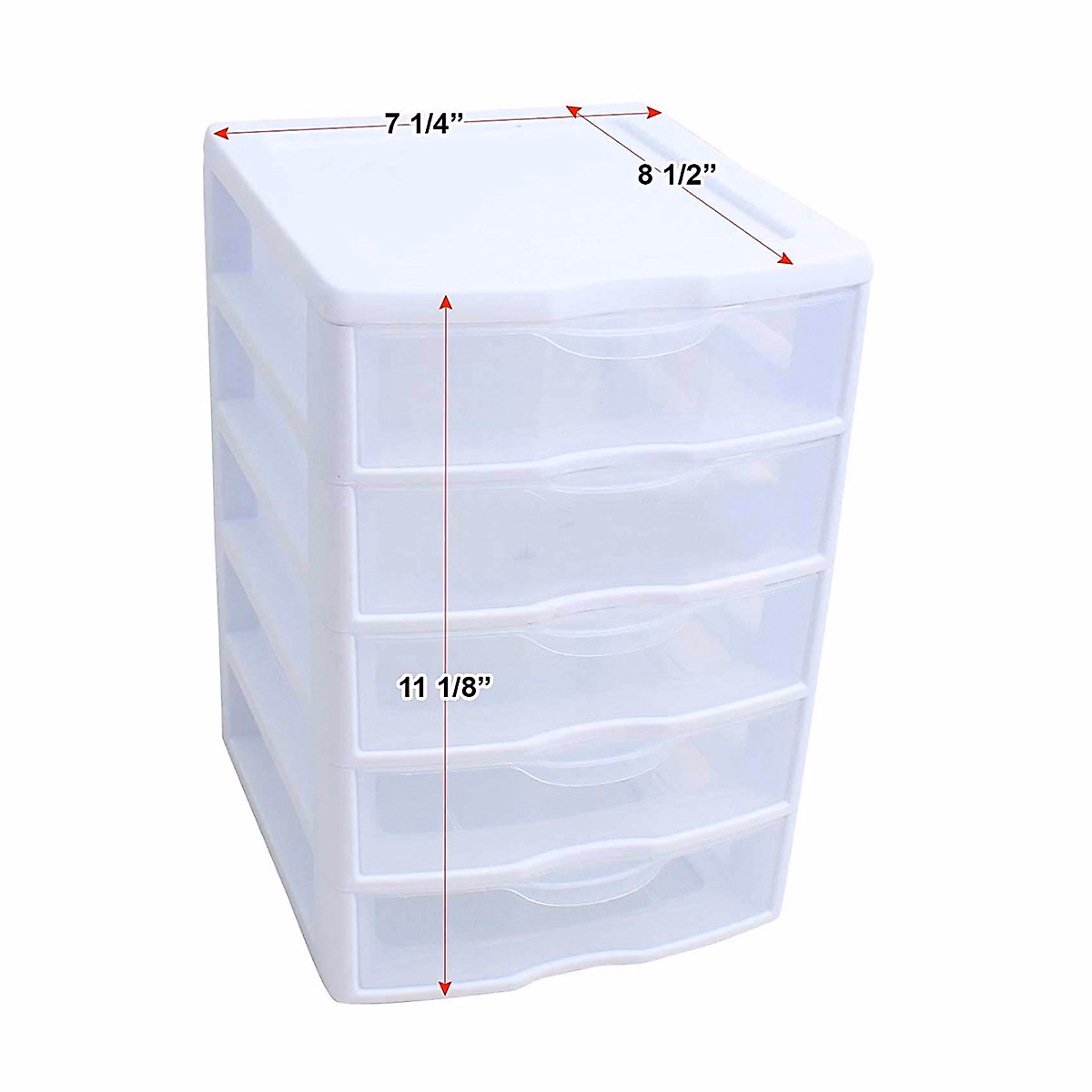 5 Unit Plastic Shelves Drawer Organizer Shelving Storage Set Solution Stackable With Clear Drawer Handles for Home Office School Kids Cabinets Dresser Makeup Accessory Utility Tool -White/Clear (2)