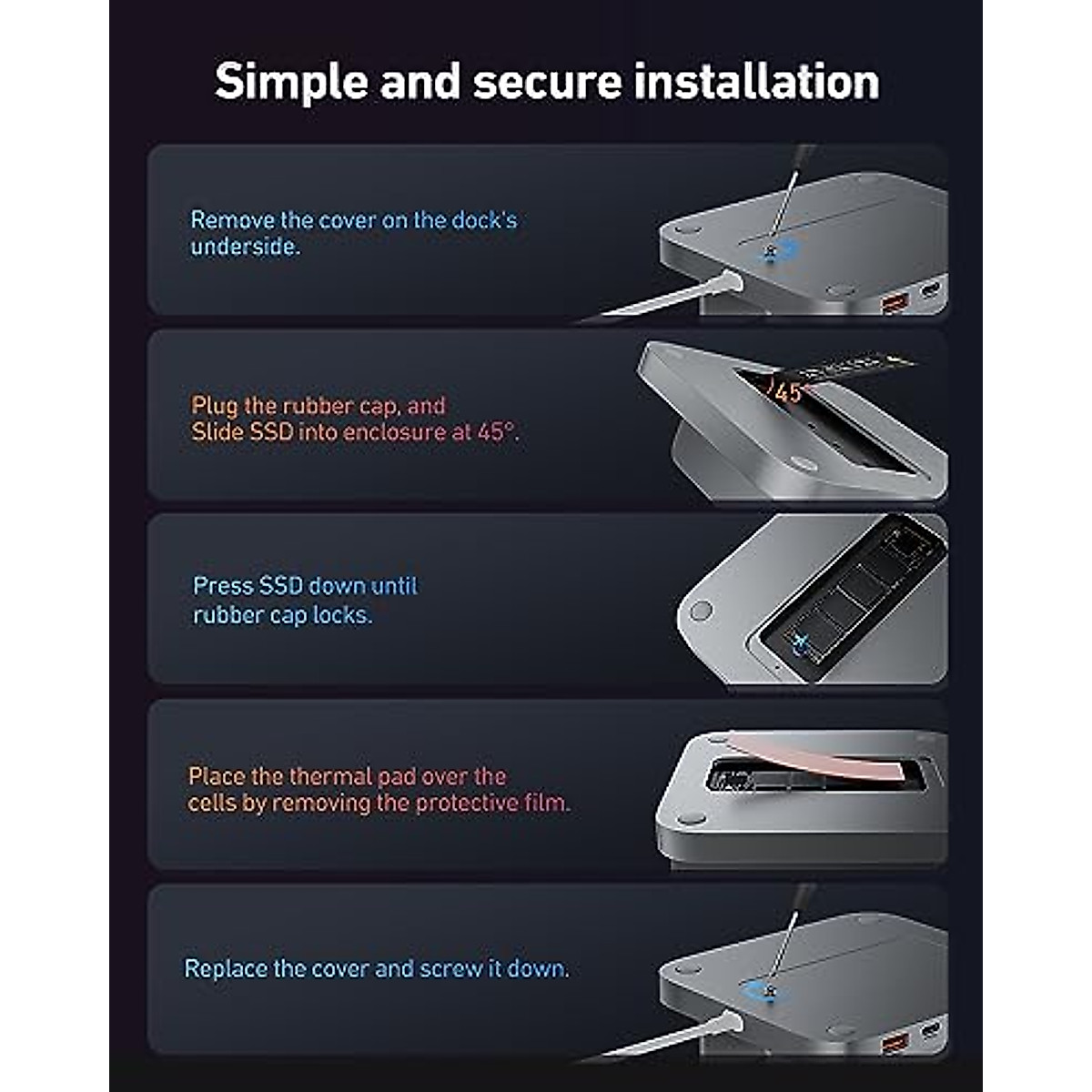 uni Mac Mini Dock, 5-in-1 Hub Stand 10Gbps Super Fast SSD Enclosure[Aluminum Vertical], USB 3.2 USB-C & USB-A, Micro SD & SD Card Reader Compatible with M.2 NVMe/SATA(Not Included)