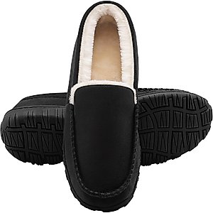 shoeslocker Slippers for Men Mens Slippers Warm Indoor Outdoor House Shoes Black Size 10.5