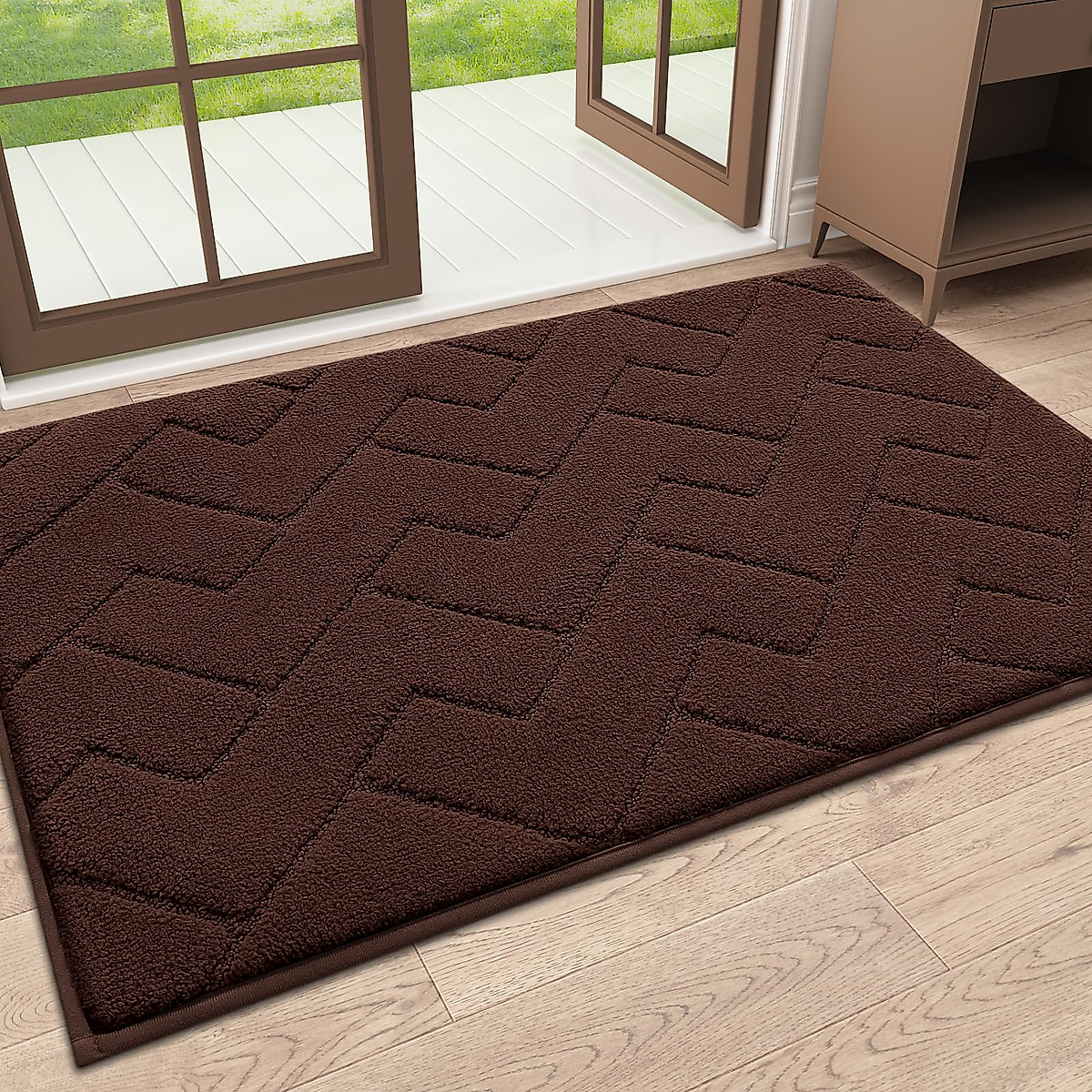OLANLY Indoor Door Mat, 30x20, Dirt Resistant and Absorbent, Sturdy Non-Slip Rubber Backing, Easy to Clean, Washable Entry Mat, Ideal Low-Profile Mat for Front Back Door and Entryway, Dark Brown