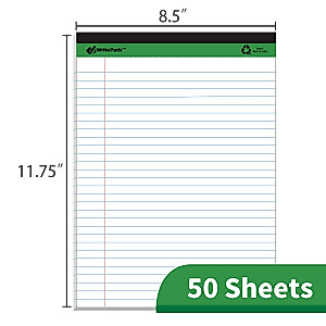 KAISA Legal Pads Writing Pads Recycled Paper, 8.5"x11.75" Wide Ruled, 50 sheets 8-1/2"x 11-3/4" Perforated Writed Pad, White Pack of 12pads, KSU-5293