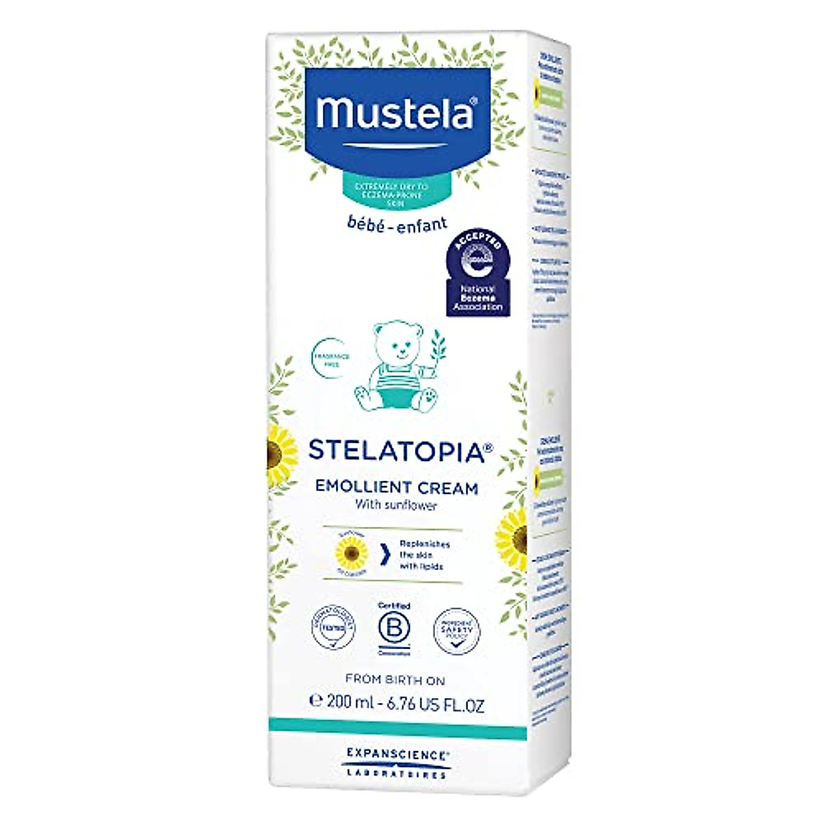 Mustela Stelatopia Eczema-Prone Skin Emollient Baby Cream - Moisturizing Body Lotion with Natural Avocado & Sunflower Oil - Fragrance-Free - 6.76 fl. oz.
