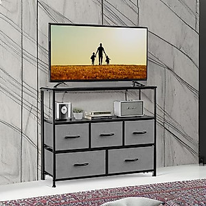 Sweetcrispy TV Stand for Bedroom, TV Dresser for 45 inches, Media Console Table, Entertainment Center with 5 Fabric Drawers Cabinet and Open Storage Shelf Furniture Cabinet for Living Room, Hallway