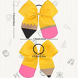 Back to School Pencil Cheer Hair Bows, Oaoleer 6PCS Grosgrain Ribbon Yellow Pencil Bows Gifts Decorations for Girls Toddler Kids Kindergarten 1st 2nd 3rd 4th 5th Grade (Pencil Bows Elastic Band)
