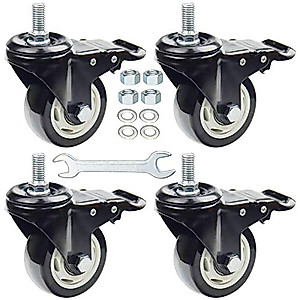 DICASAL 3 Inch Stem Casters Swivel Stem Mount Industrial Castors with American Size Thread 1/2"-13x1" Safety Dual Locking Wheels PU Foam No Noise Wheel for Workbench Furniture DIY Carts