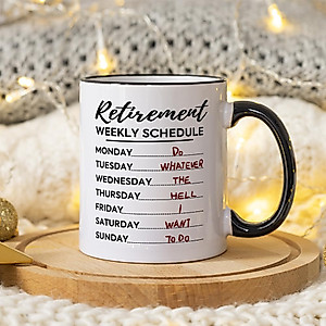 Fatbaby Funny Retirement Gifts For Women Men,Retirement Weekly Schedule Coffee Mug Gifts for Coworker Boss Office, Retired Calendar Mug for Dad Mom Friends Grandma Grandpa 11OZ