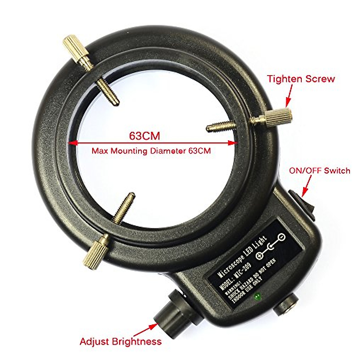 Black 144 LED Bulb Microscope Ring Light Illuminator Adjustable Bright Lamp + Adapter