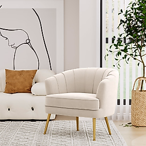 SHINEBOOM Velvet Accent Chairs for Living Room Bedroom Office Leisure Upholstered Single Sofa Chair Arm Chair Comfy Chair Reading Club Coffee Chair with Metal Legs, Beige