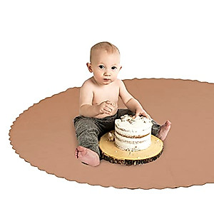 Brite Tools Premium Leather Splat Mat Under High Chair 52” Anti-Slip Bonded Suede Backing Wipeable Waterproof Stain Spill Resistant Floor Cover Portable Baby Drop Table Cloth Blanket (Brown (Round))