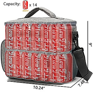 FlowFly Insulated Reusable Lunch Bag Adult Large Lunch Box for Women and Men with Adjustable Shoulder Strap,Front Zipper Pocket and Dual Large Mesh Side Pockets,Grey