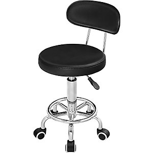 HOOBRO Height Adjustable Rolling Stool, 360° Rotating Drafting Chair, Multi-Purpose Office Desk Chair, Rolling Swivel Salon Stool Chair, for Barber Shop, Nail Salon, Office, Black SB01BY01