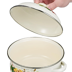 SHOWERORO Enamel Soup Pot Kitchen Stew Pot Enameled Oven Braising Pan with Lid Stockpot with Lid 8 Quart Porcelain Cooking Saucepan Pasta Steamer Food Thicken Stockpot Metal Soup Plate