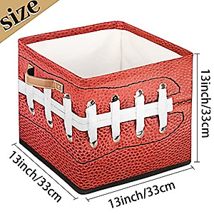Football Lace Storage Basket Bins for Organizing Pantry/Shelves/Office/Girls Room, Sport Print Storage Cube Box with Handles Collapsible Toys Organizer 13x13 (13x13 inch, Football Lace)