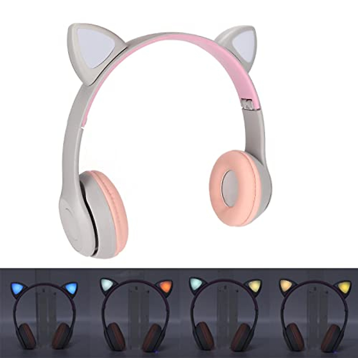 Cat Ear Headphone, RGB Wireless Gaming Headset Noise Cancelling Retractable Portable Bluetooth Headphone with 40mm Speaker for Kids Adults Girls Boys