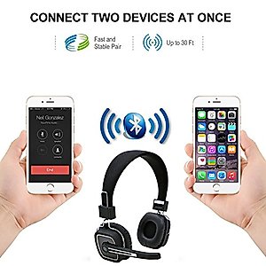Trucker Bluetooth Headset Wireless with Noise canceling Microphone, On-Ear Wireless Headphones with Mic for iOS & Android Mobile Phone, Skype, Truck Driver,Call Center,Voip