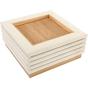 Meridian Furniture 210Cream-CT Rory Collection Modern | Contemporary Upholstered Coffee Table, Soft Cream Vegan Leather, Natural Finish Oak Veneer, Deep Channel Tufting, 39" W x 39" D x 16" H, Cream