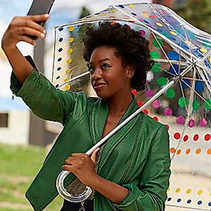 Totes Signature Clear Bubble, Rain & Windproof Umbrella - Perfect for Weddings, Travel and Outdoor Events - Curved Handle with Deluxe Finish, in Transparent or Colorful Design Options