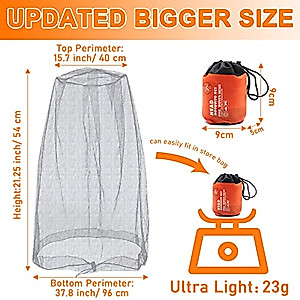Benvo Mosquito Head Net Mesh, Face Neck Fly Netting Hood from Bugs Gnats Noseeums Screen Net for Any Outdoor Lover- with Carry Bags Fits Most Sizes of Hats Caps (2pcs, Grey, Updated Big Net)