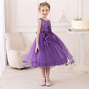 LENEFU Baby Girl Princess Bridesmaid Pageant Gown Birthday Party Wedding Dress Sleeveless Party Dresses Girl Clothes (Purple 140)