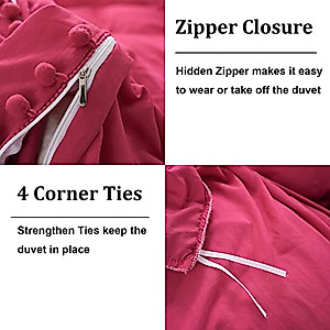 Magenta Duvet Cover Set Boho Bedding Set King Size Soft Washed Microfiber Burgundy Red Comforter Cover Set 1 Duvet Cover 2 Pillowcases(King, Magenta)