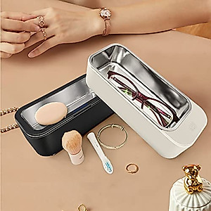 Ultrasonic Cleaner,Portable Jewelry Cleaner Machine, 15.2 Ounces(450ml) 304 Stainless Steel Tank,Transparent lid for Cleaning Rings,Necklaces,Watches,Foundation Brush,Denture,Eyeglasses,Razors(Black)