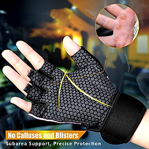 ihuan Breathable Weight Lifting Gloves: Fingerless Workout Gym Gloves Wrist Support Palm Protection Extra Grip for Fitness Rowing Pull-ups